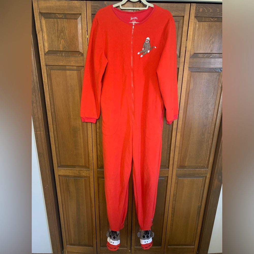 Nick And Nora Sock Monkey Footed Pajama Adult Xl Foot… - Gem